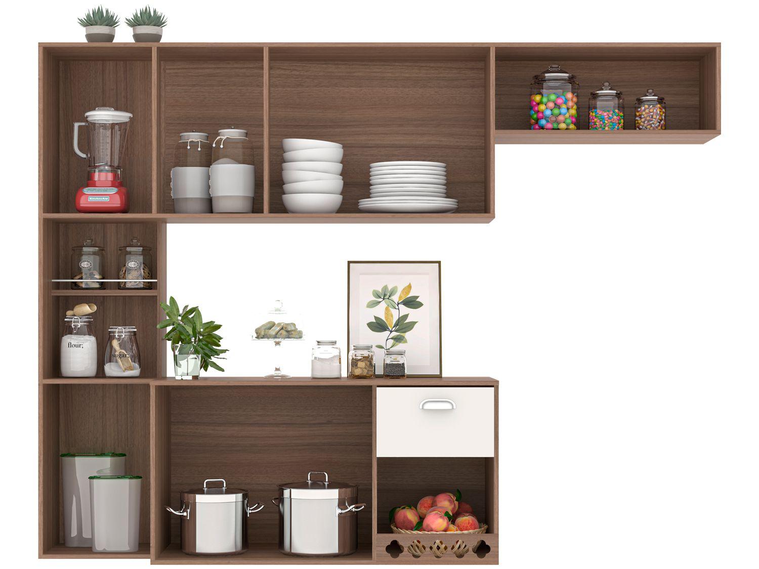 Cozinha Compacta Suspensa Poliman Móveis Juliete com Balcão 7 Portas 1 ...