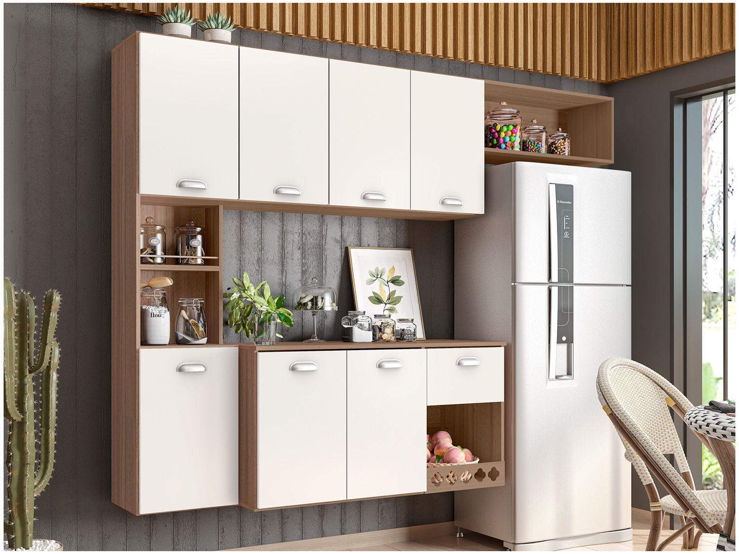 Cozinha Compacta Suspensa Poliman Móveis Juliete com Balcão 7 Portas 1 ...