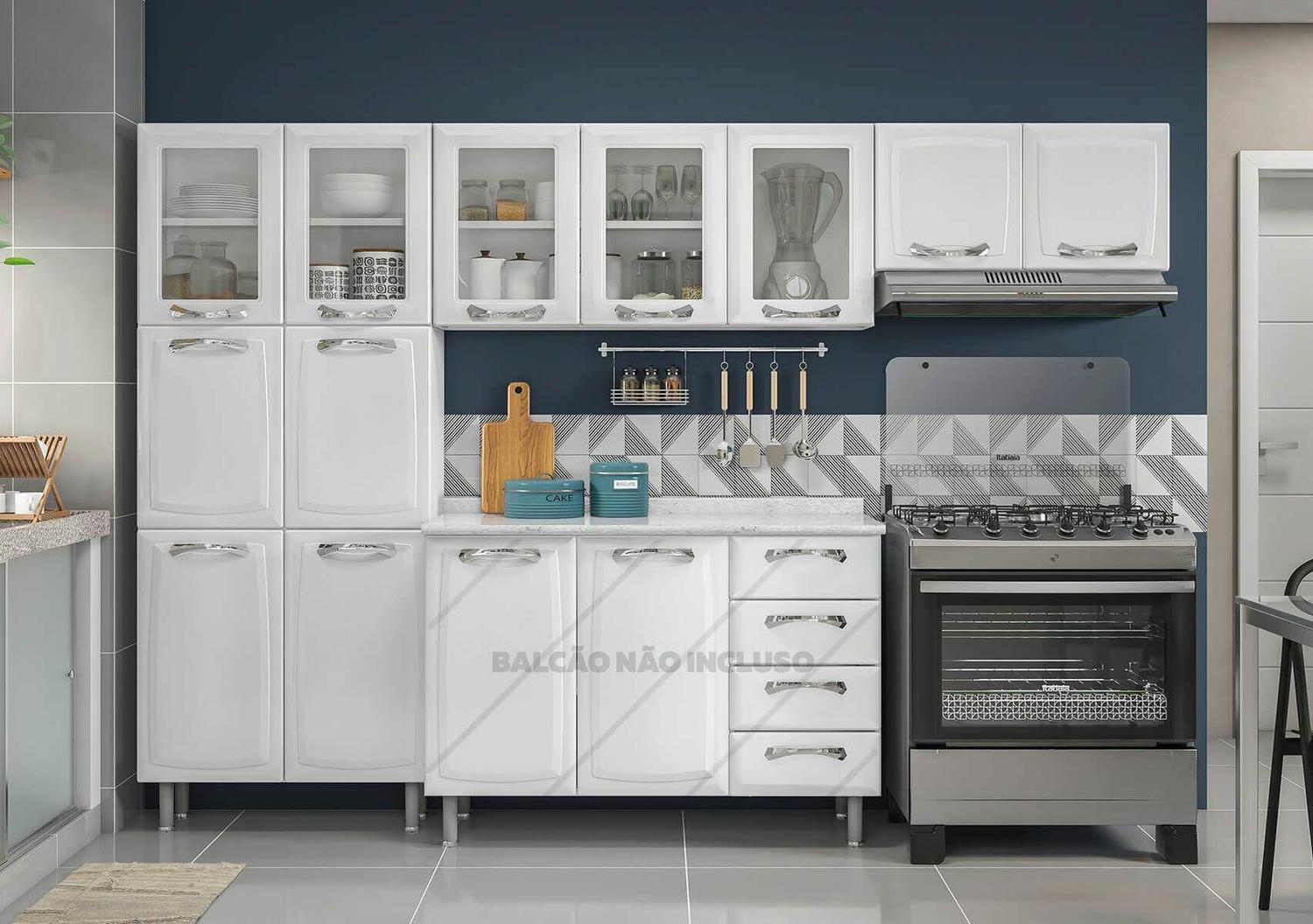 Cozinha Itatiaia Premium - 3 Peças 5 Vidros Branca - Cozinha Compacta ...