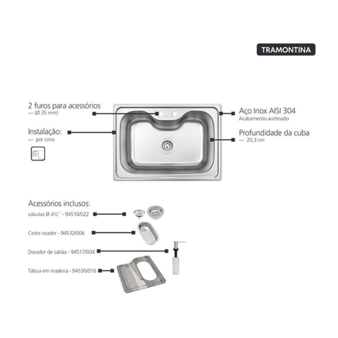 Cuba sobrepor 69x49 tramontina morgana 60fx inox kit com tabua dosador ...