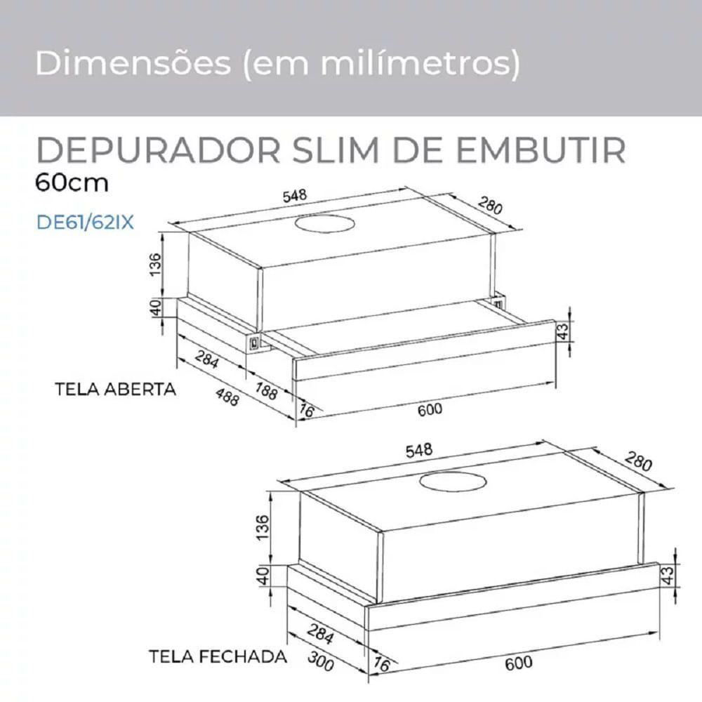 Depurador de Ar Suggar Slim de Embutir 60 CM Inox 110v DE61IX ...