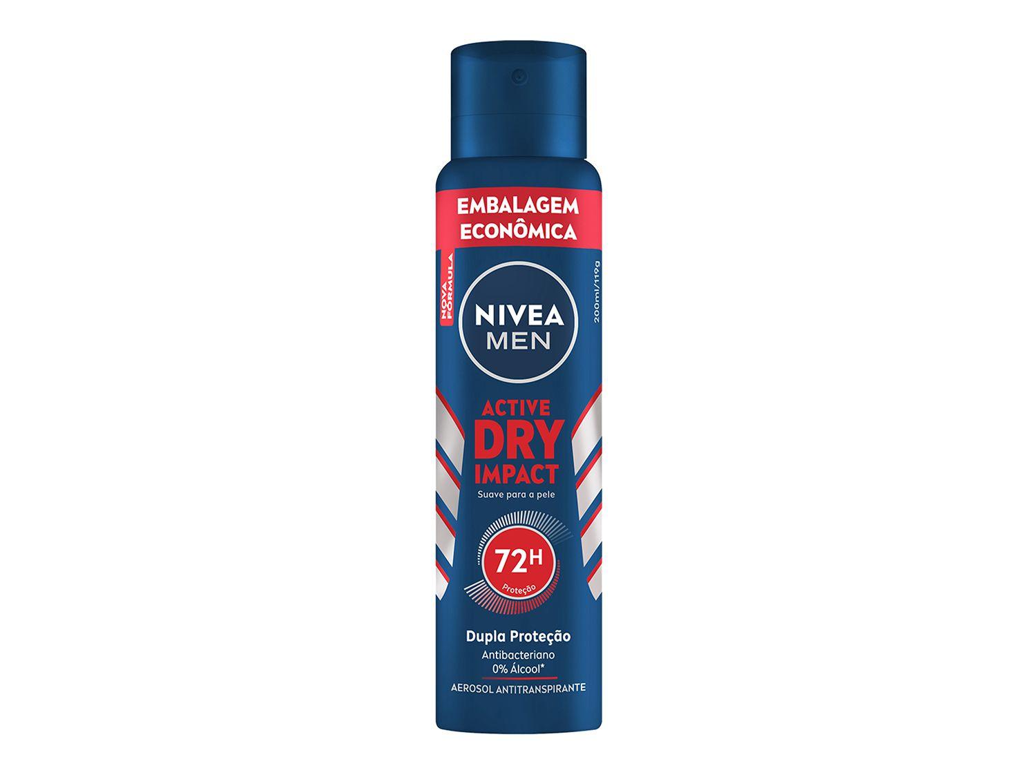 Desodorante Antitranspirante Aerossol Nivea Active Dry Impact Men 72 ...
