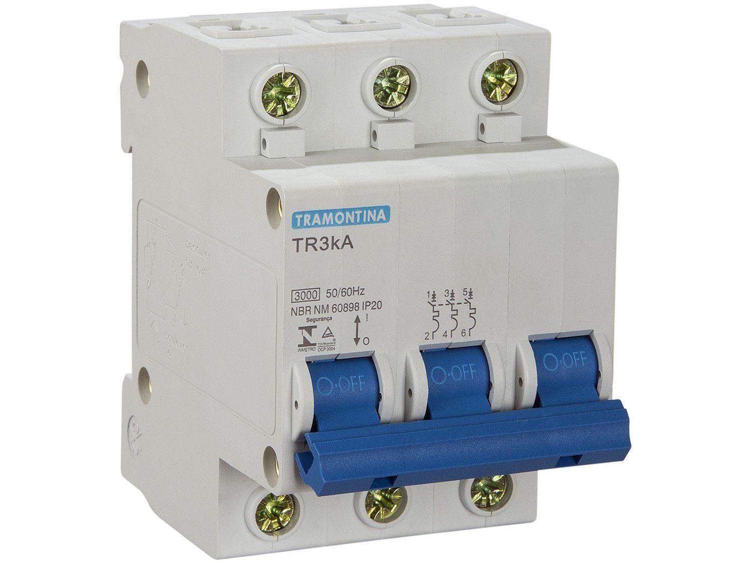 Disjuntor Din Tripolar 20A Curva C Tramontina - TR3KA 3P - Disjuntor Din - Magazine Luiza