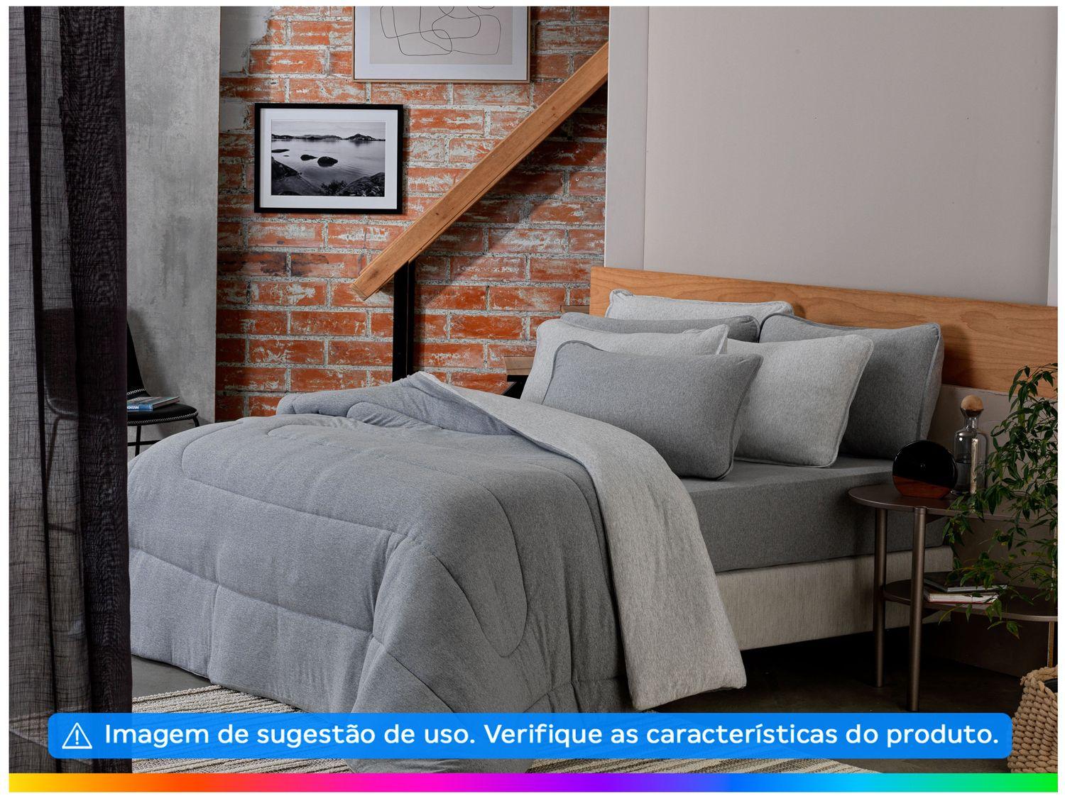 Edredom Casal Atlântica Malha Mescla Urban Bege e Cinza