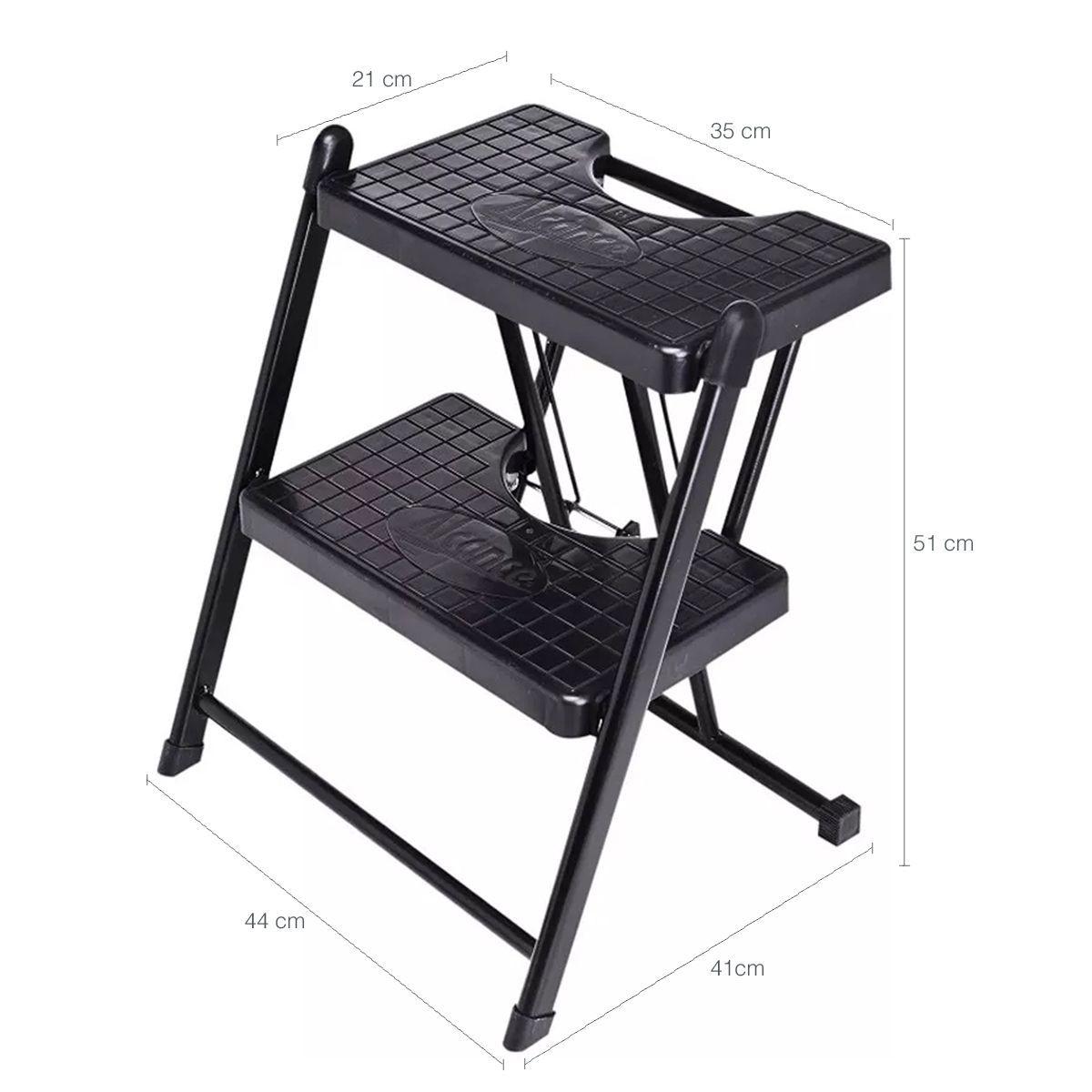 Escada Banqueta 2 Degraus Dobrável Compacta Preta 120kg - Anodilar - Escadas - Magazine Luiza