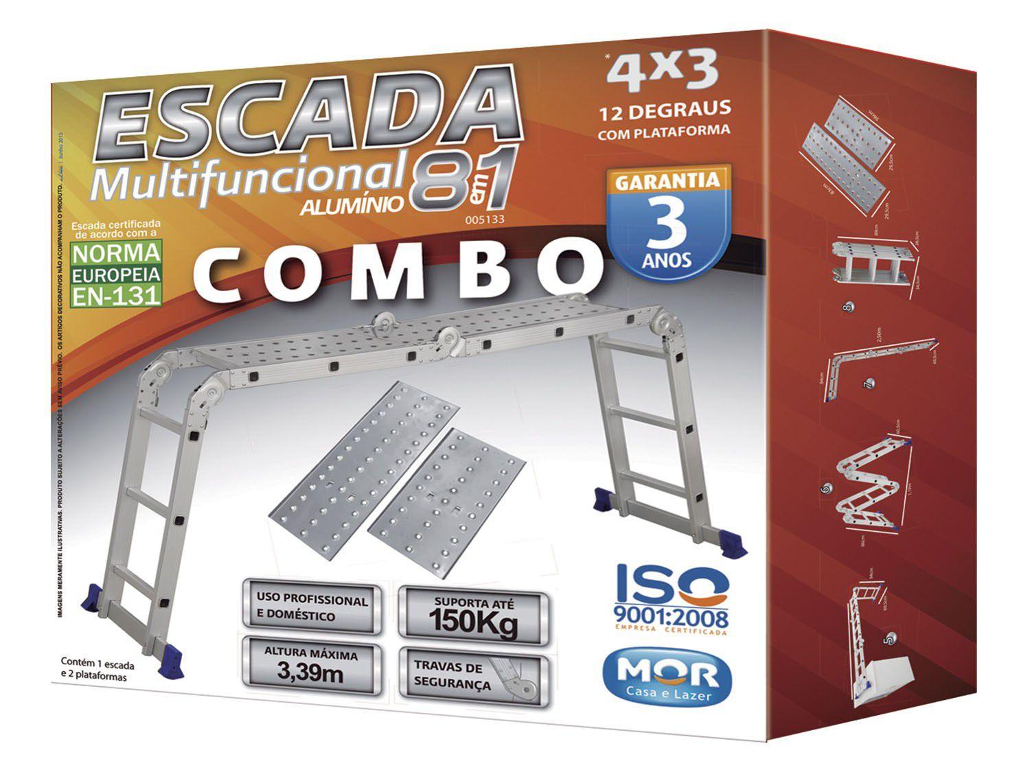 Escada Multifuncional Articulada Alumínio Mor - 12 Degraus Everest ...