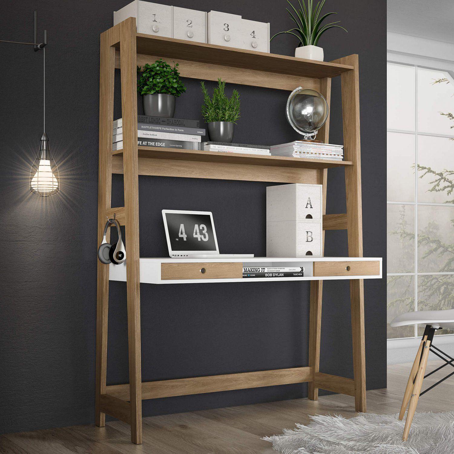 Escrivaninha com Estante 2 Gavetas Trend Artesano Hanover/Branco ...