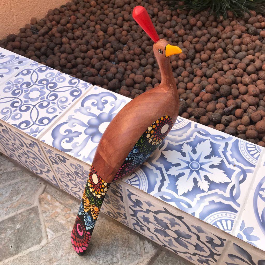 Escultura Pavão Fêmea Em Madeira Bruta - Minas Artesanato - Escultura ...