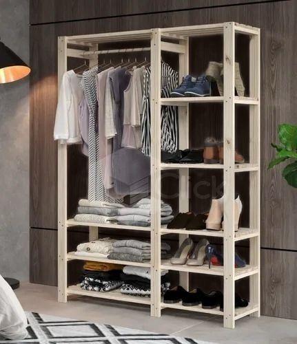 Estante com suporte para roupa e nichos em madeira maciça - Nova Decor ...