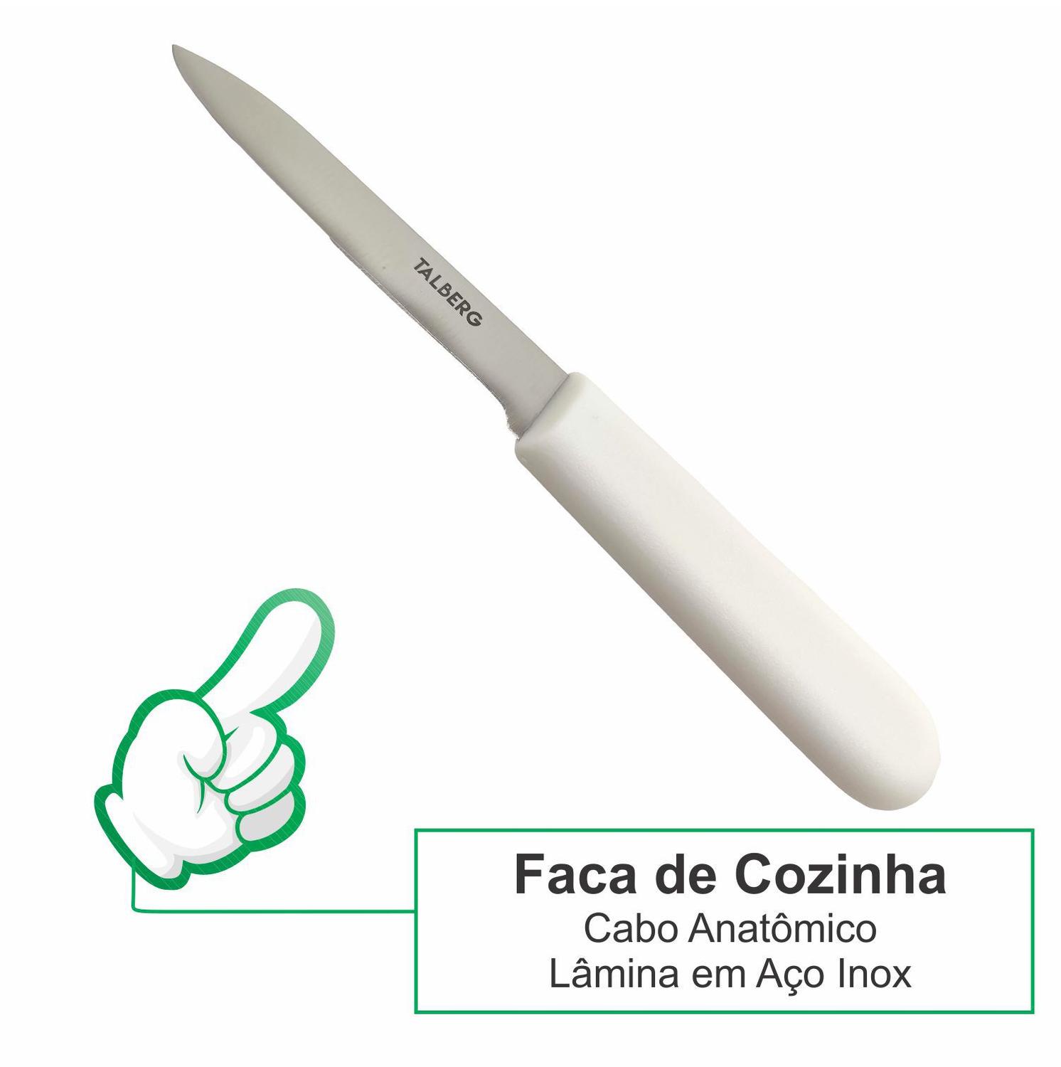 Faca de Cozinha Pequena Picar Temperos Aço Inox Cabo Plástico Branco ...