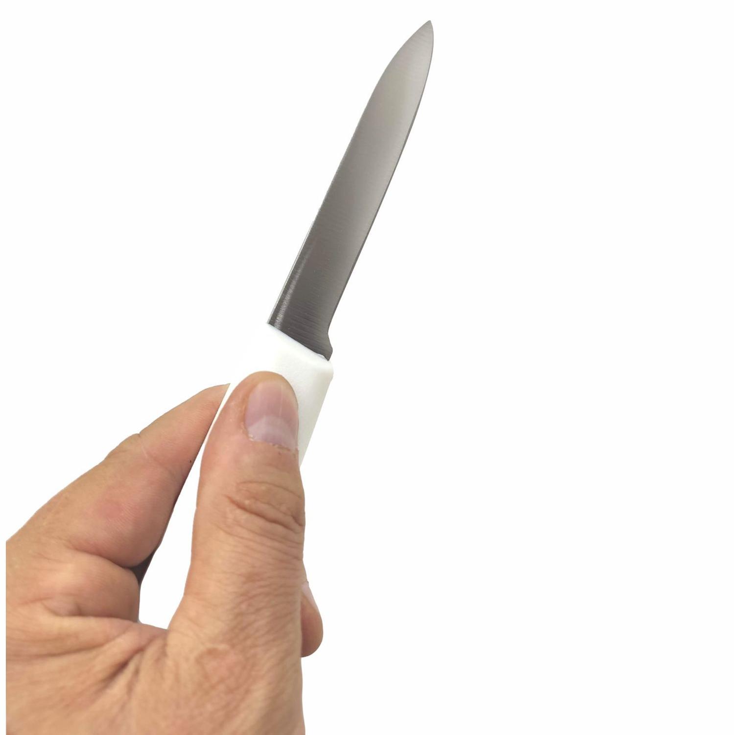 Faca de Cozinha Pequena Picar Temperos Aço Inox Cabo Plástico Branco ...