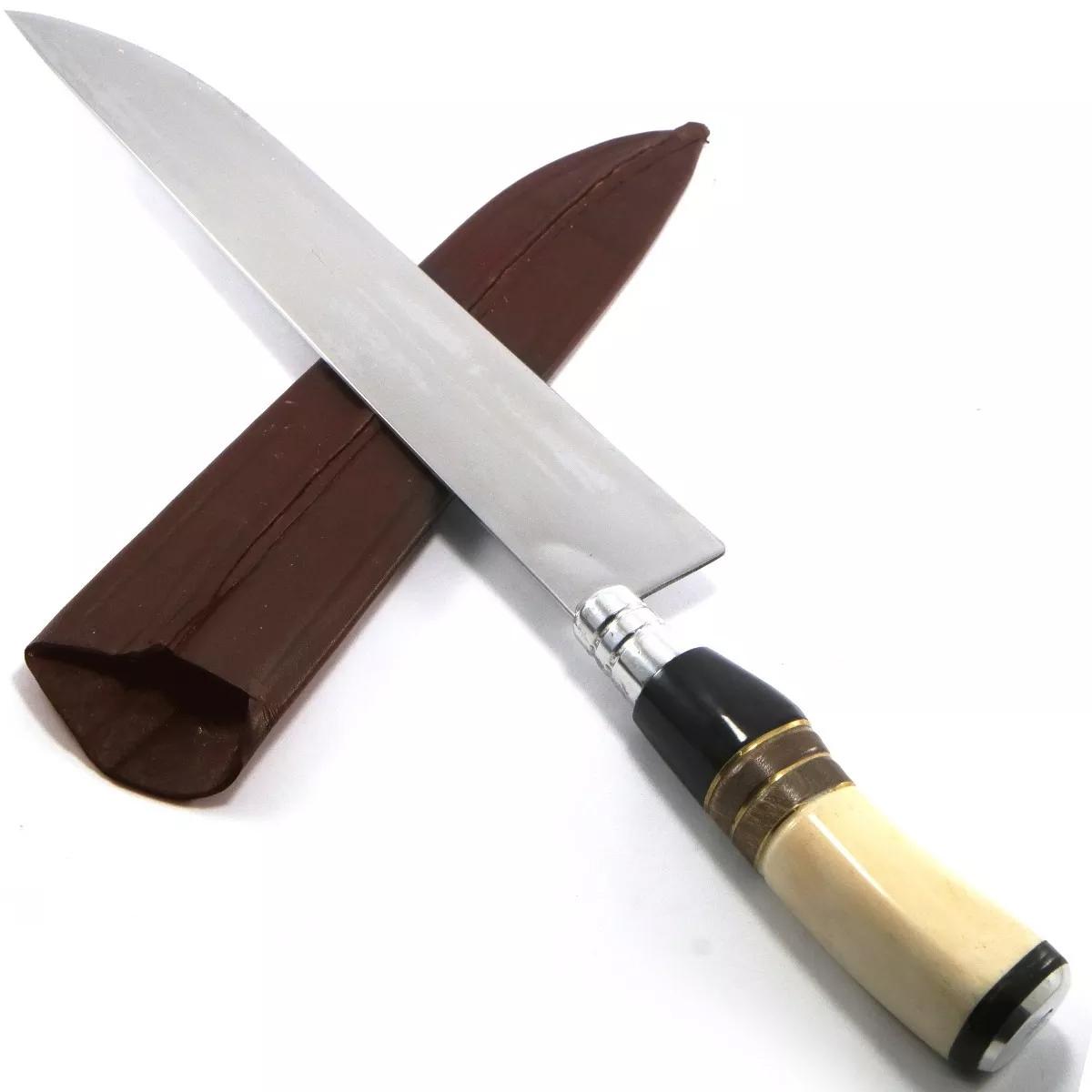 Faca Gaúcha Churrasco 8” Inox Cabo Curvo Chifre Madeira Osso - Facas ...