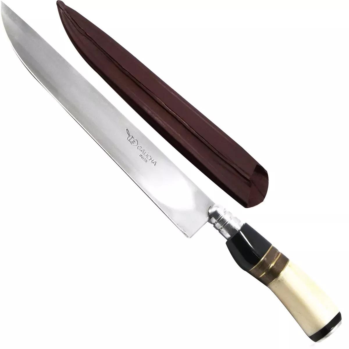 Faca Gaúcha Churrasco 8” Inox Cabo Curvo Chifre Madeira Osso - Facas ...