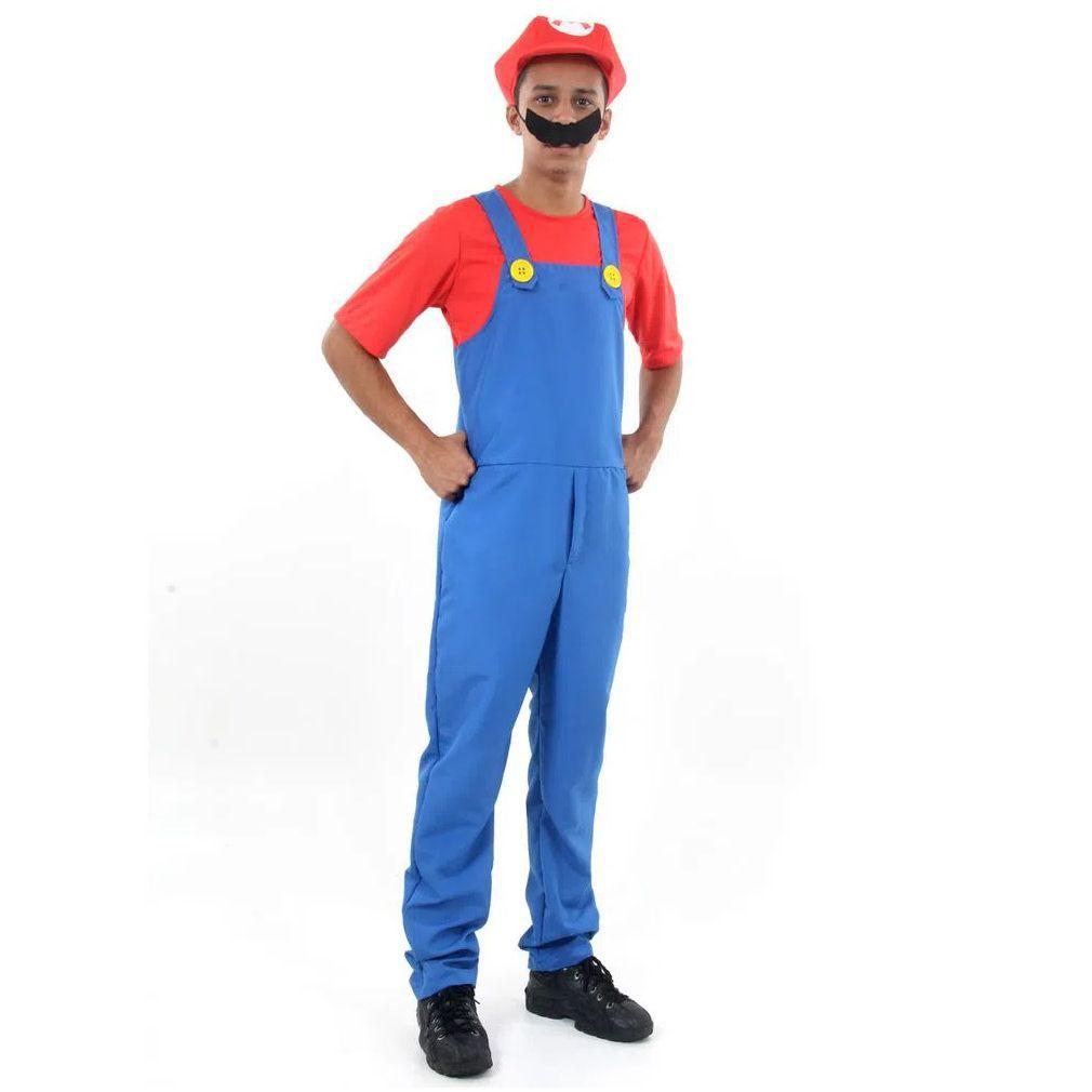 Fantasia Super Mario Teen com Chapéu e Bigode - Sulamericana Fantasias ...