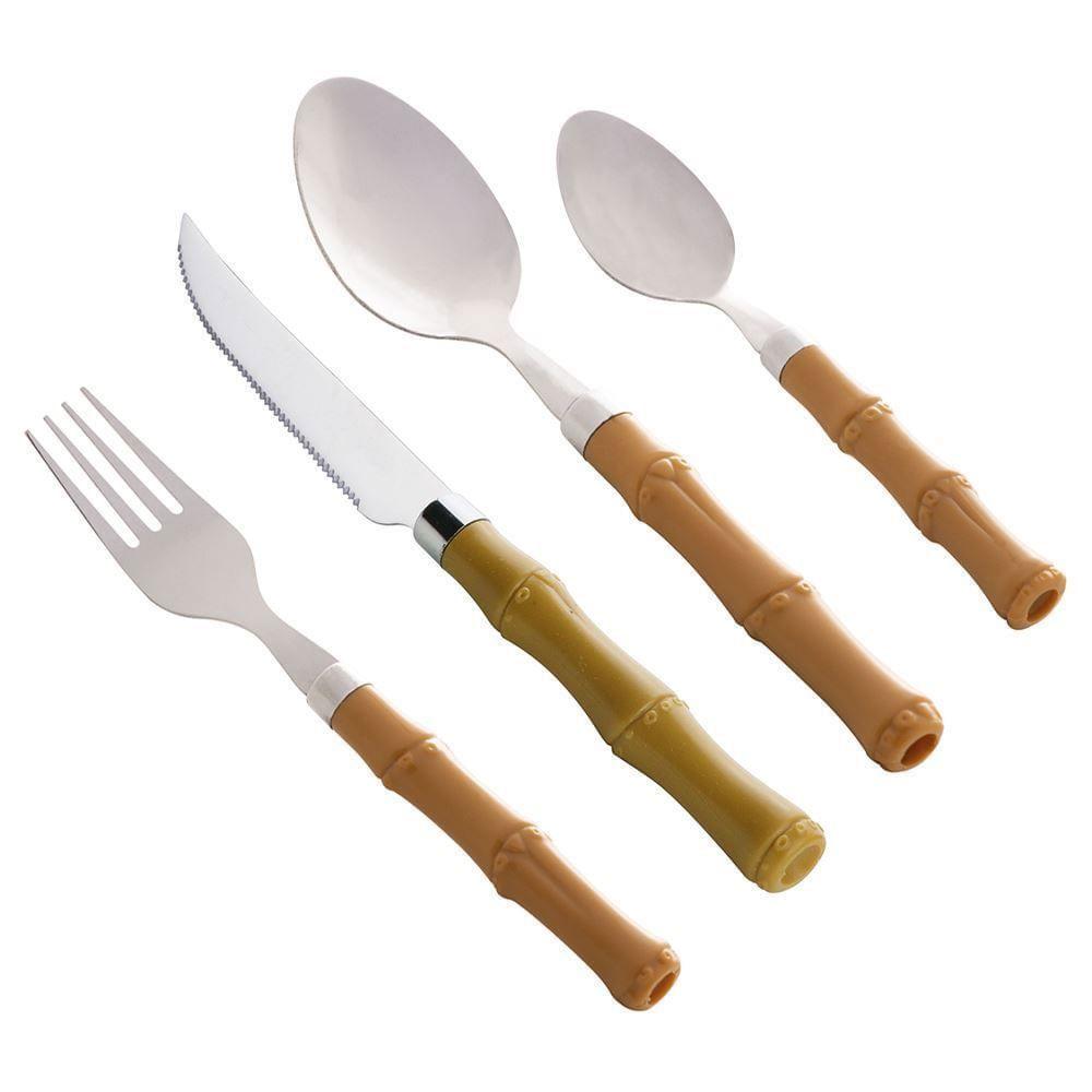 Faqueiro 16 peças Bambu Basic Inox Cabo Plastico - LYOR - Faqueiros ...