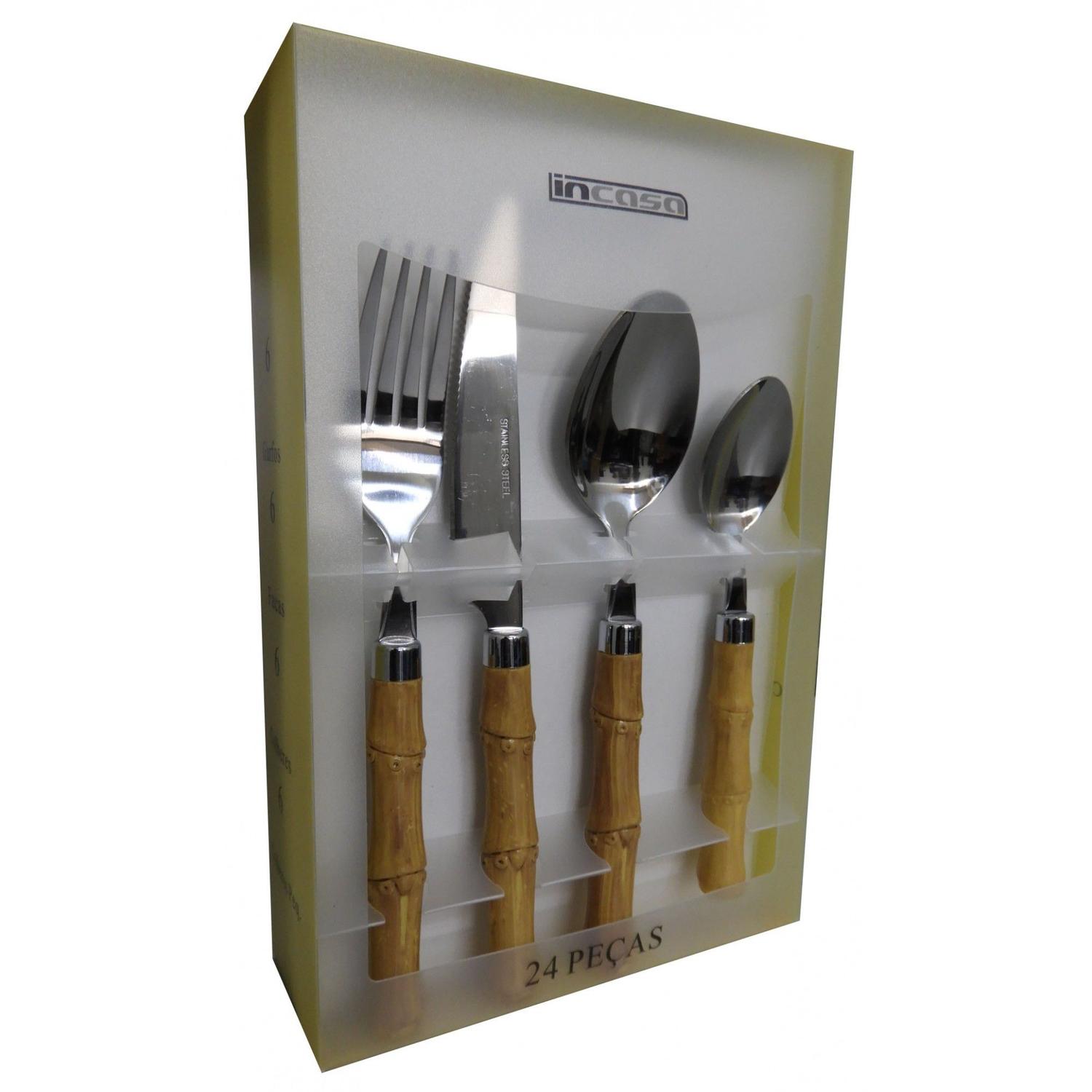 Faqueiro 24 peças Bambu em Aço Inox - INCASA - Faqueiros - Magazine Luiza
