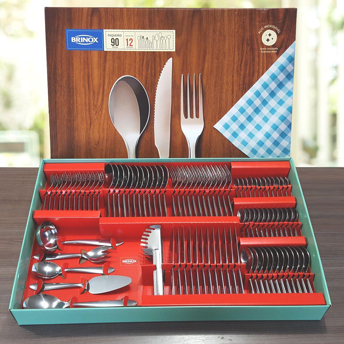 Faqueiro 90 Peças Conjunto de Talher Inox Faca Garfos Concha - Brinox ...