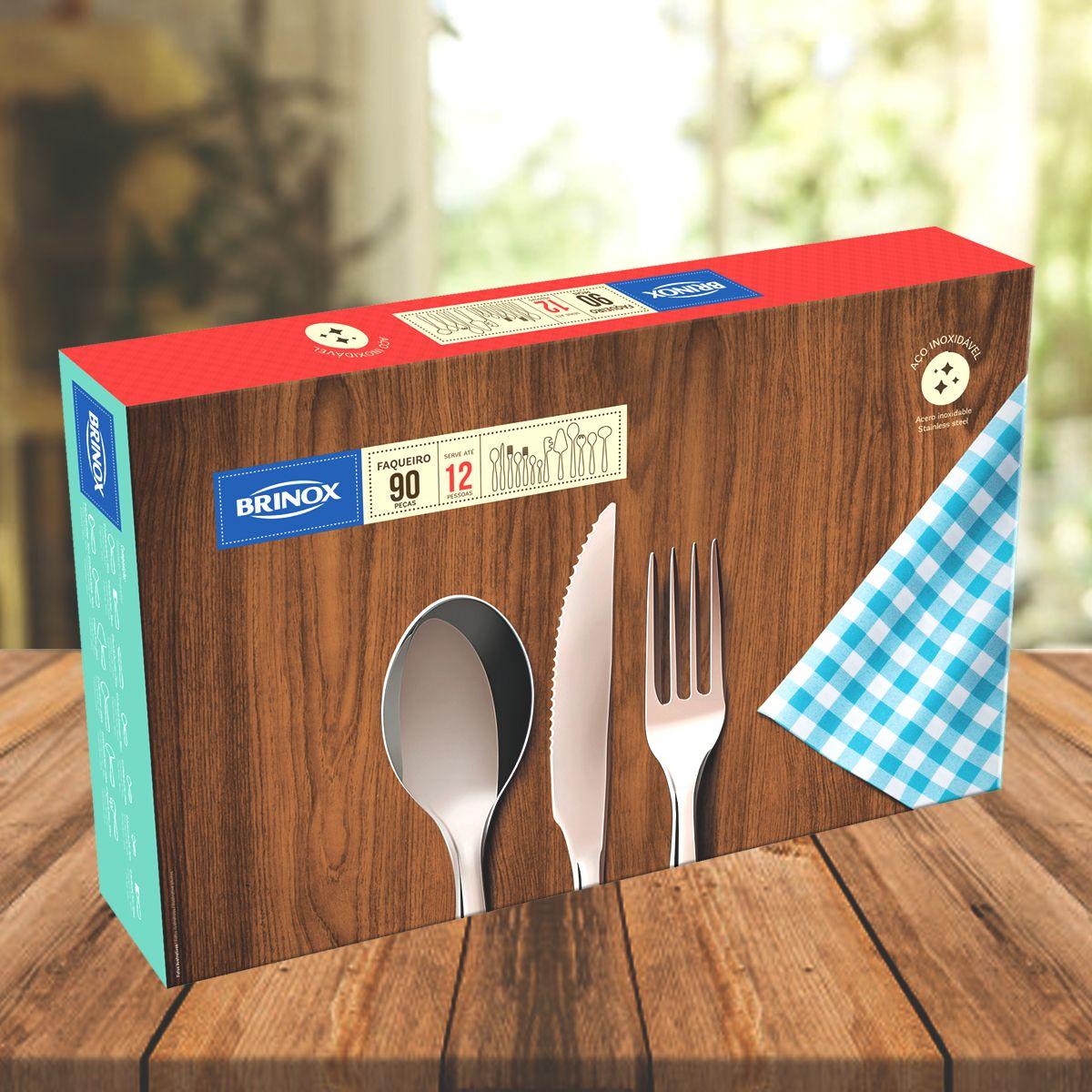 Faqueiro 90 Peças Conjunto de Talher Inox Faca Garfos Concha - Brinox ...