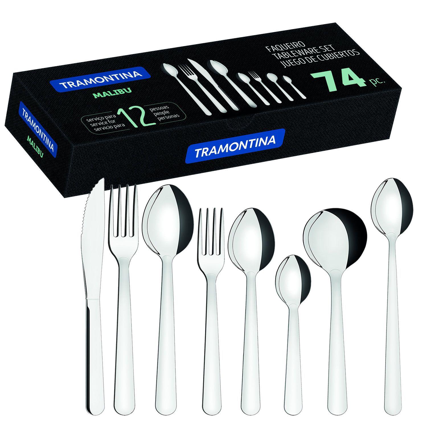 Faqueiro Aço Inox Tramontina Malibu 74 peças Faca Churrasco - Faqueiros ...