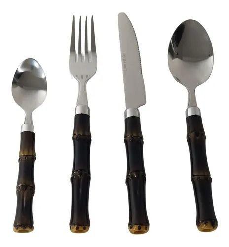 Faqueiro Bambu com 24 pecas em aco inox com cabo estilo bambu escuro ...