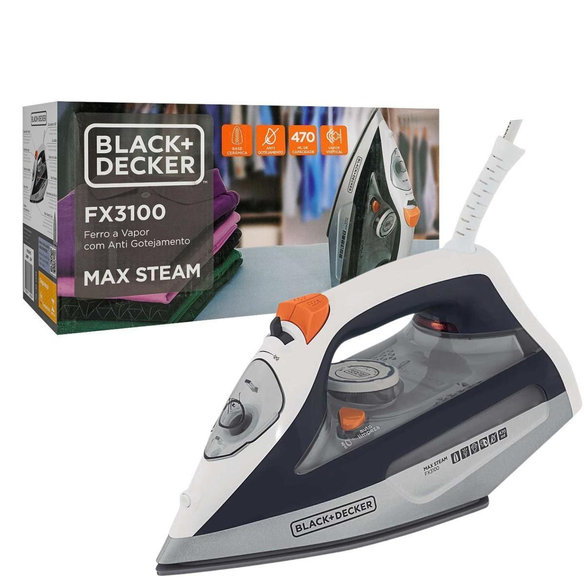 Ferro de Passar Roupa a Seco e Vapor Black+Decker Max Steam Ferro de Passar Roupa a Seco e Vapor Black+Decker Max Steam