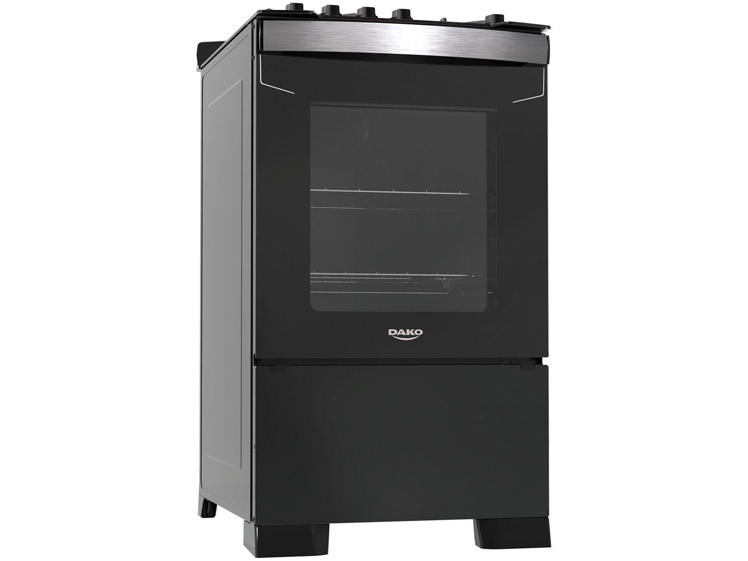 Fogão 4 Bocas Dako Mesa de Vidro Preto com Grill com Timer Acendimento Automático Diplomata