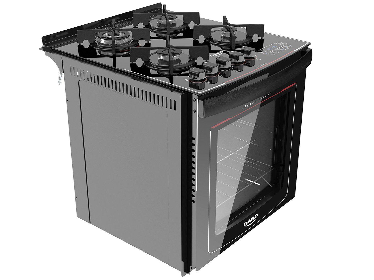 Fogão 4 Bocas de Embutir Dako Preto com Grill - Acendimento Automático Dako Turbo Glass DE4VTP ...