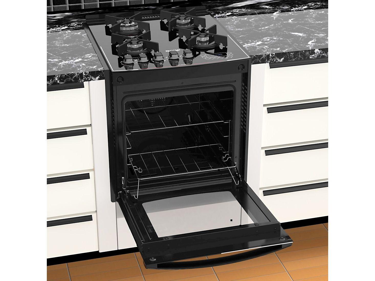 Fogão 4 Bocas de Embutir Dako Preto com Grill - Acendimento Automático Dako Turbo Glass DE4VTP ...