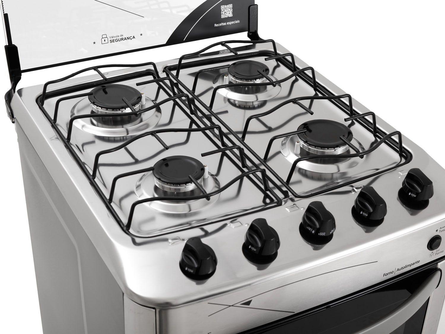 Fogão 4 Bocas Esmaltec Jade Inox - Acendimento Automático - Fogão ...