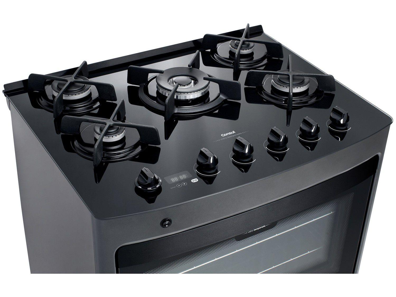 Fogão 5 Bocas Consul CFS5 VAT Timer - Acendimento Automático Titanium ...
