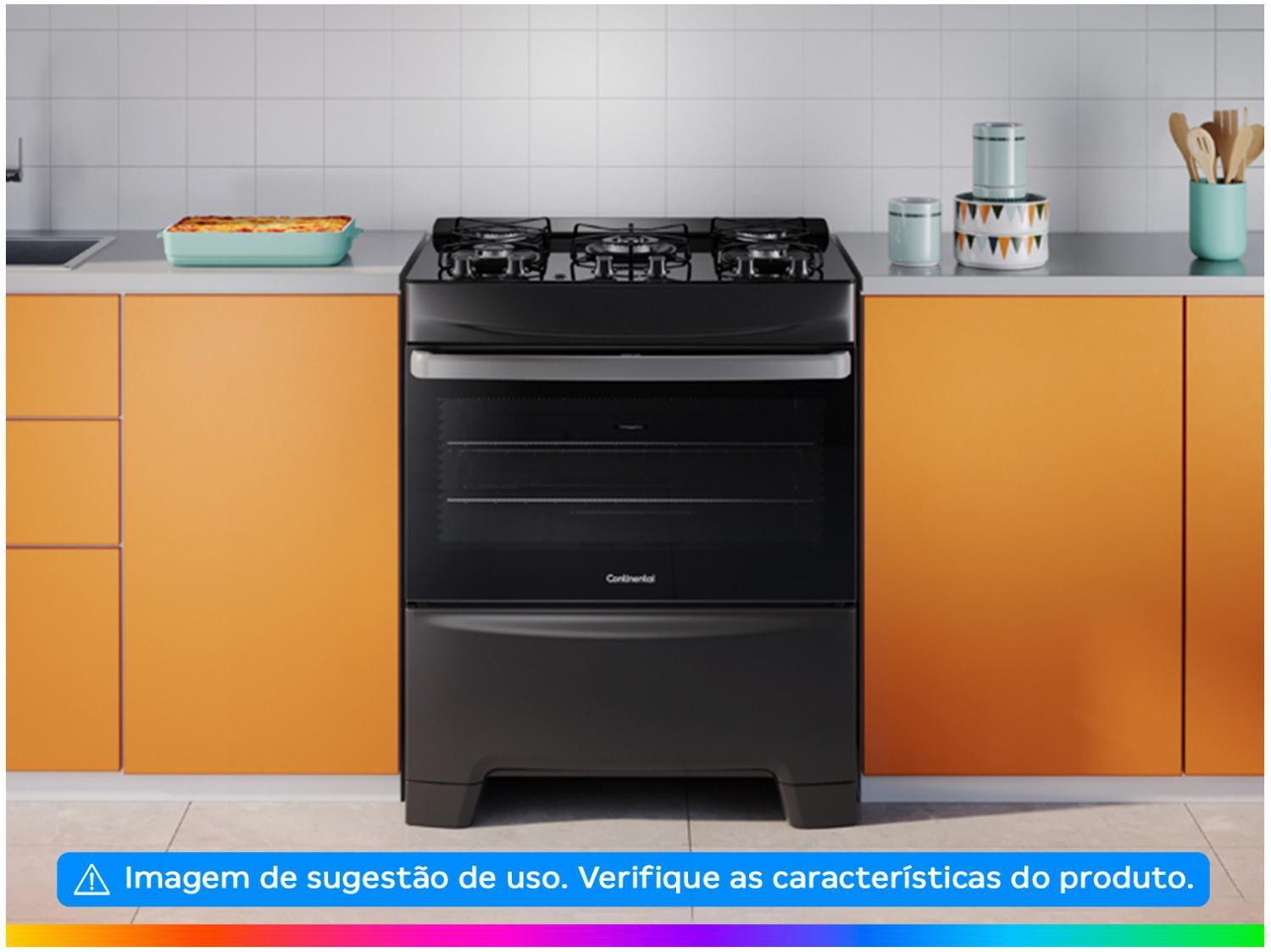 Fogão 5 Bocas Continental Mesa de Vidro Preto FC5GP
