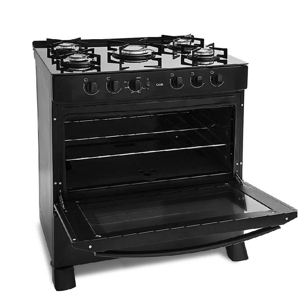 Fogão 5 Bocas Cook Suggar Preto FGV500PT Mesa de Vidro Bivolt - Fogão 5 ...