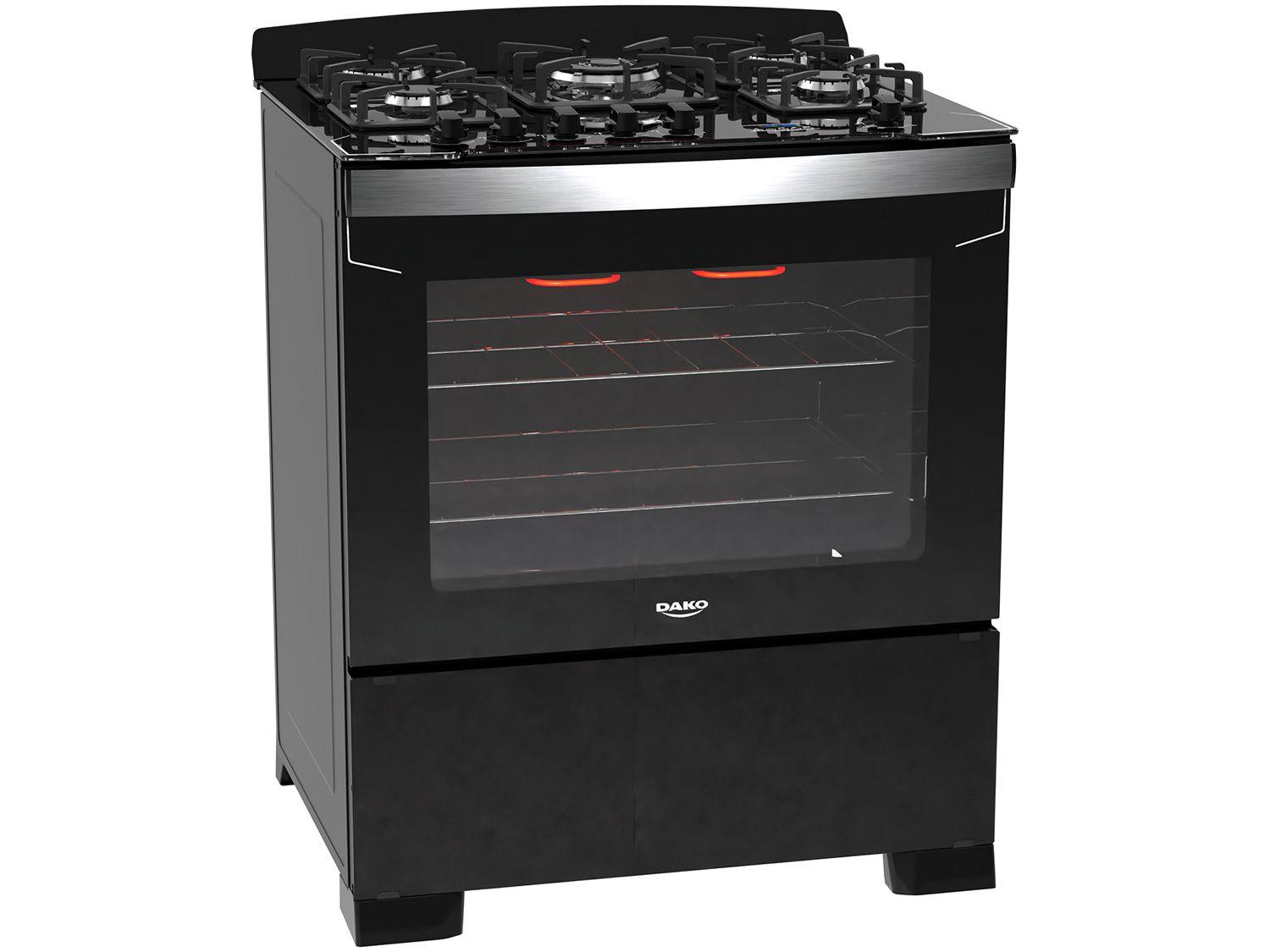 Fogão 5 Bocas Dako Mesa de Vidro Preto com Grill com Timer Acendimento Automático Diplomata