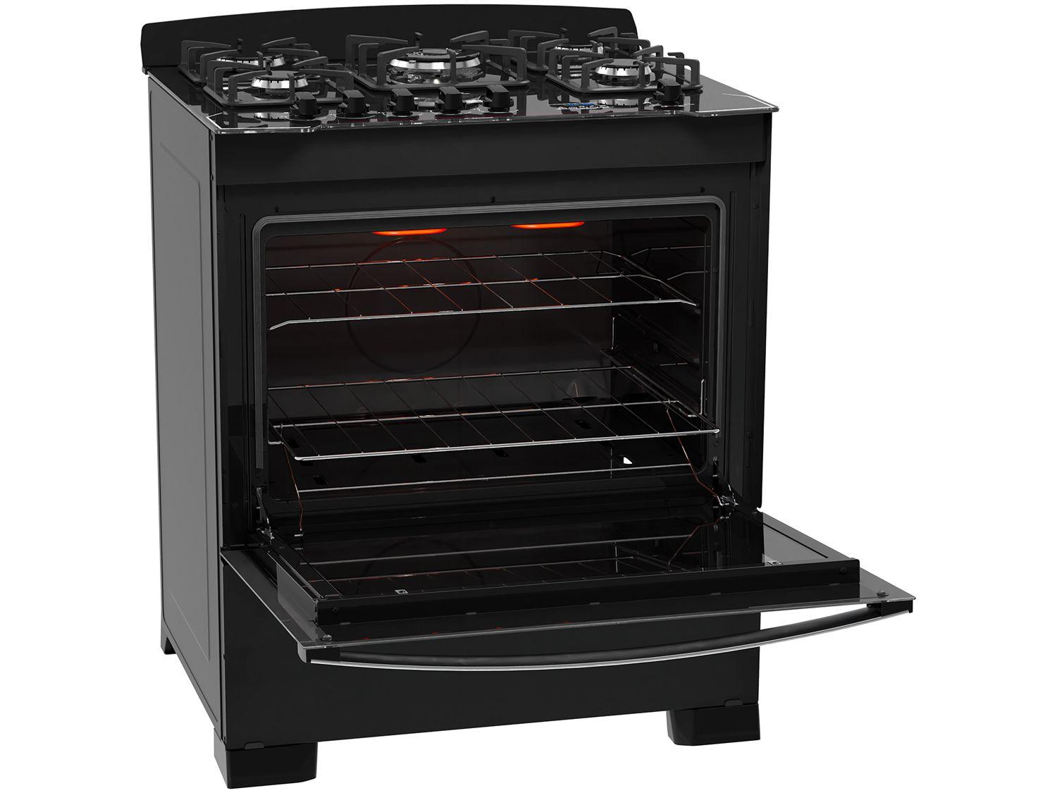 Fogão 5 Bocas Dako Mesa de Vidro Preto com Grill com Timer Acendimento ...