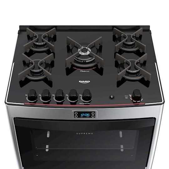 Fogão 5 bocas Dako Supreme Timer Glass Inox com mesa de vidro - Bivolt - Fogão 5 Bocas ...