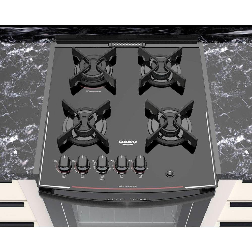 Fogão de Embutir 4 Bocas à Gás Dako Glass com Mesa de Vidro Preto Bivolt - Fogão 4 Bocas ...