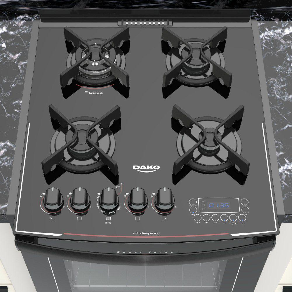 Fogão de Embutir Dako 4 Bocas Mesa de Vidro Bivolt Turbo Glass - Fogão 4 Bocas - Magazine Luiza