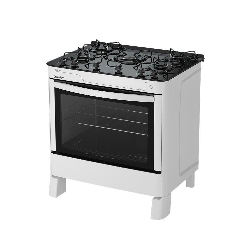 Fogão de Piso Esmaltec 5 Bocas Agata Glass Mesa de Vidro com ...
