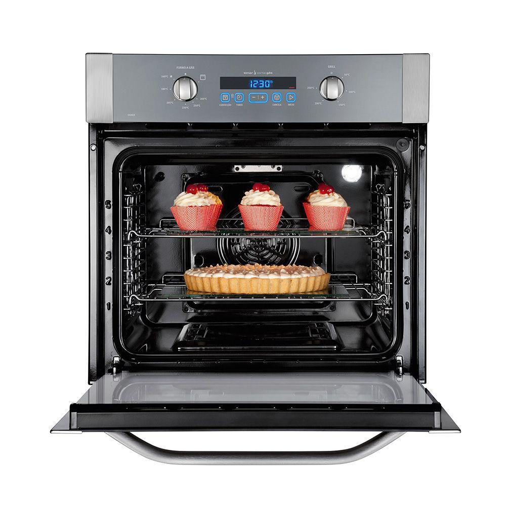 Forno de Embutir a Gás 73L Inox Painel Blue Touch com Grill e Convecção ...