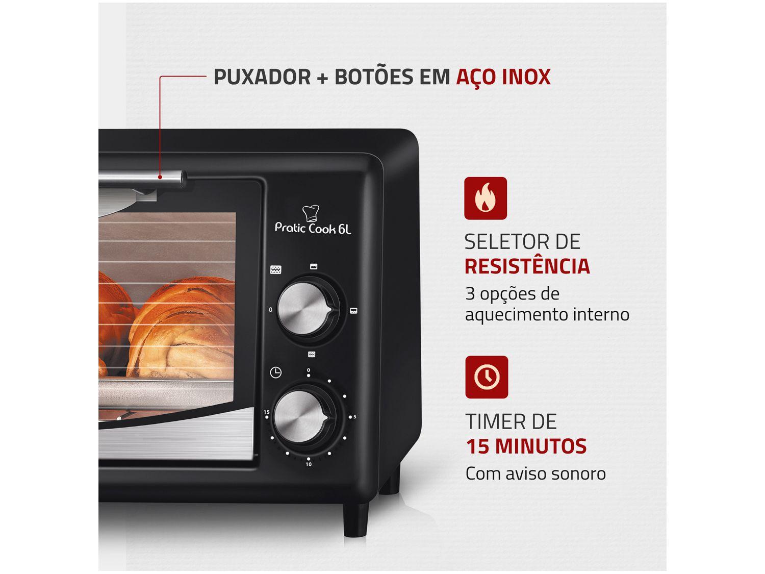 Forno Elétrico de Bancada Mondial com Timer 6L Preto Pratic Cook FR-09