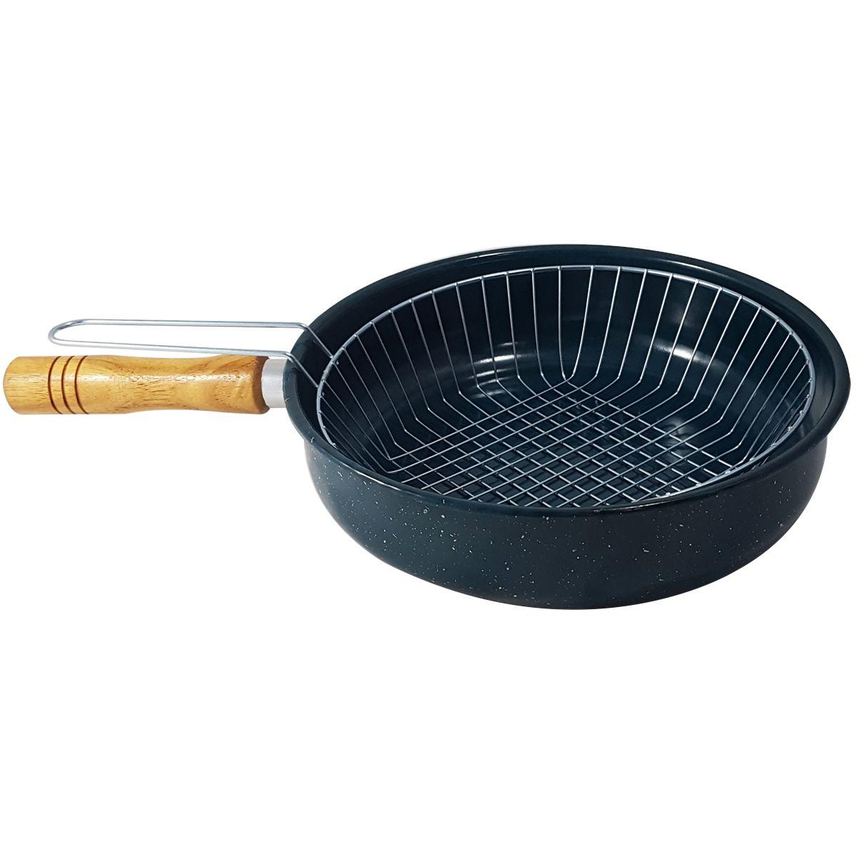 Frigideira Fritadeira Esmaltada Com Cesto Cabo Madeira 2,7l - Zanline ...