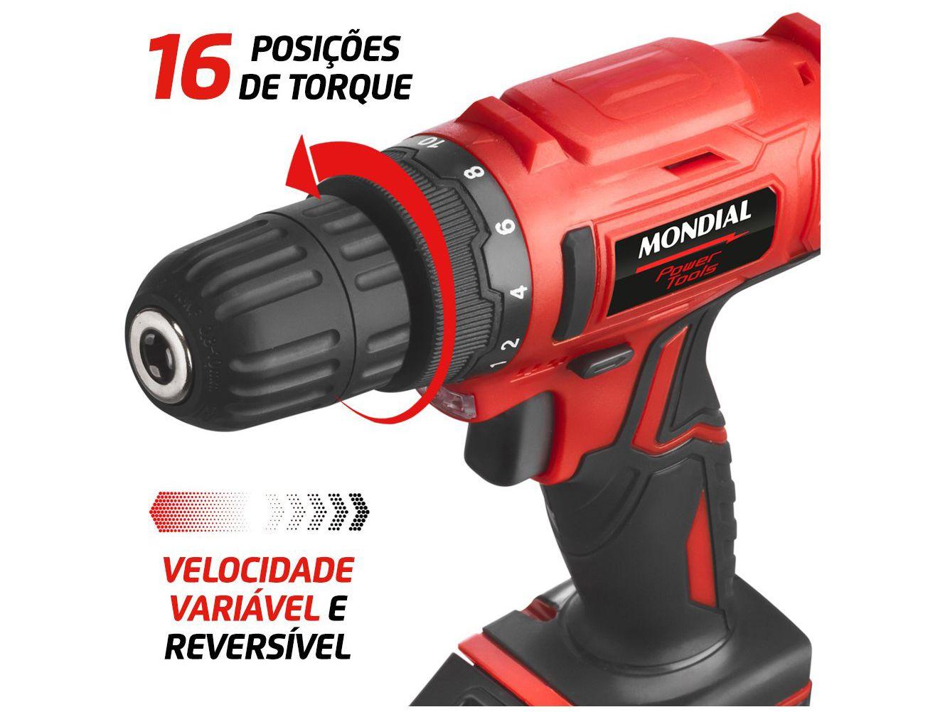 Furadeira e Parafusadeira Mondial a Bateria 12V com Maleta Power Tools ...