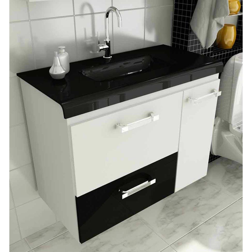 Gabinete Vetro 80 cm 2 Portas 1 Gaveta Branco Preto Tomdo - Balcão para ...