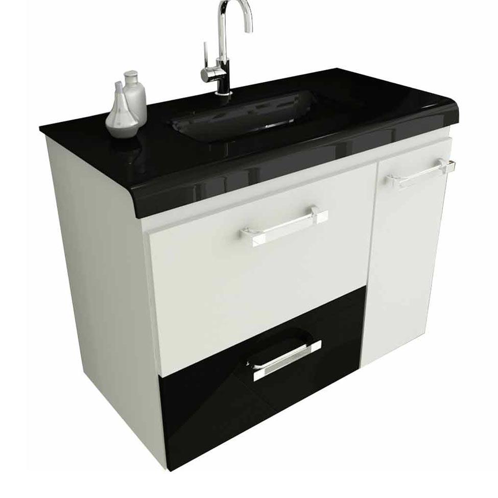 Gabinete Vetro 80 cm 2 Portas 1 Gaveta Branco Preto Tomdo - Balcão para ...