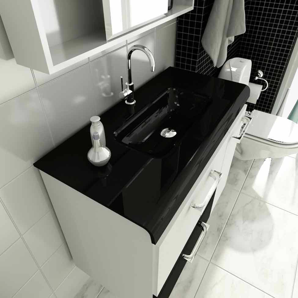 Gabinete Vetro 80 cm 2 Portas 1 Gaveta Branco Preto Tomdo - Balcão para ...