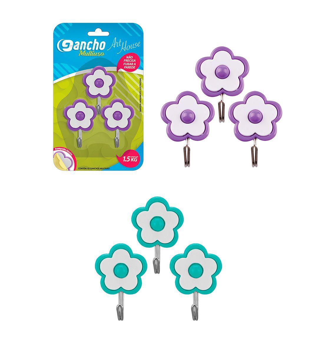 Gancho 1,5kg formato Flor Adesivo parede Super aderência kit com 3 ...