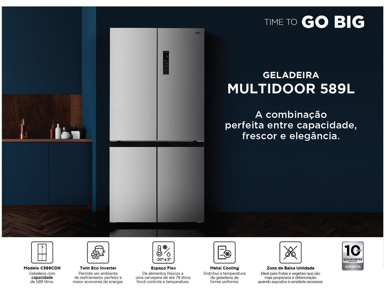 Geladeira/Refrigerador TCL Frost Free Inox French Door 589L Multidoor C589CDN1