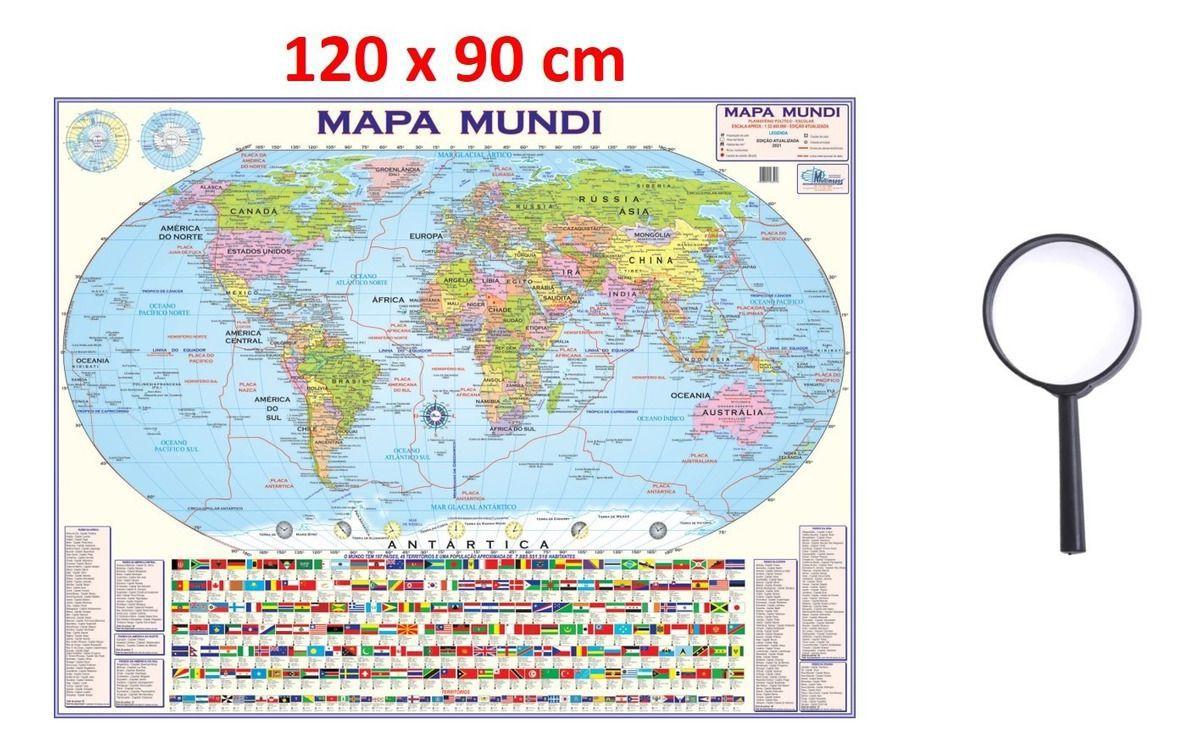 Globo Terrestre Político Bilíngue 30cm Base Preta + Mapa Mundi + Lupa ...