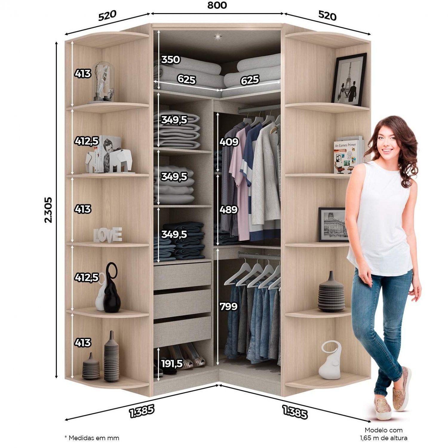 Guarda Roupa Canto Closet com Espelho 2 Portas e 2 Cantoneiras Diamante ...