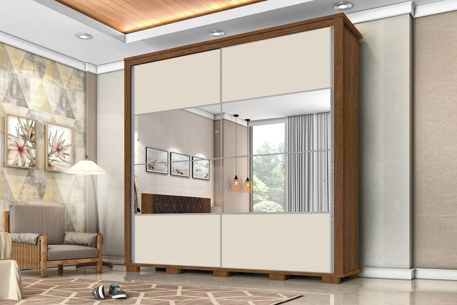 Guarda Roupa Casal 100% Mdf California Porta Correr C/Espelho 7 Gavetas ...